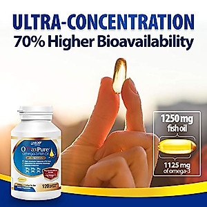 LABO Nutrition OmaxPure Omega 3 Fish Oil, 1125mg Omega-3, 120 Count, Pharmaceutical Grade, High Potency, Better Absorbed Supercritical CO2 Extracted rTG Form, for Heart, Joint, Brain & Immune Health
