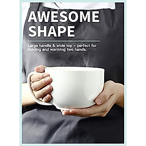 White Porcelain Jumbo Coffee Mugs Set of 4-16 Ounce Cups with Handle for Hot or Cold Drinks like Cocoa, Milk, Tea or Water - Smooth Ceramic with Modern Design