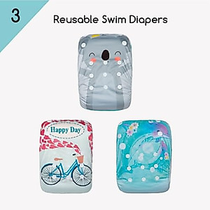 KaWaii Baby Swim Cloth Diapers, Washable Reusable One Size Adjustable to Fits 10-40 lbs Boy & Girl Baby Shower Gifts Swimming Lessons 3-Pack #2