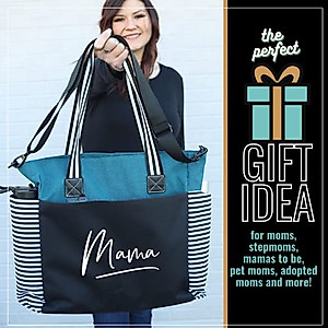 Brooke & Jess Designs Mommy Bag for Hospital - Mama Bear Mom Tote Bag - Mom Bags for Women, Maternity Gift Bags for Mamas (Mama LouLou Teal)