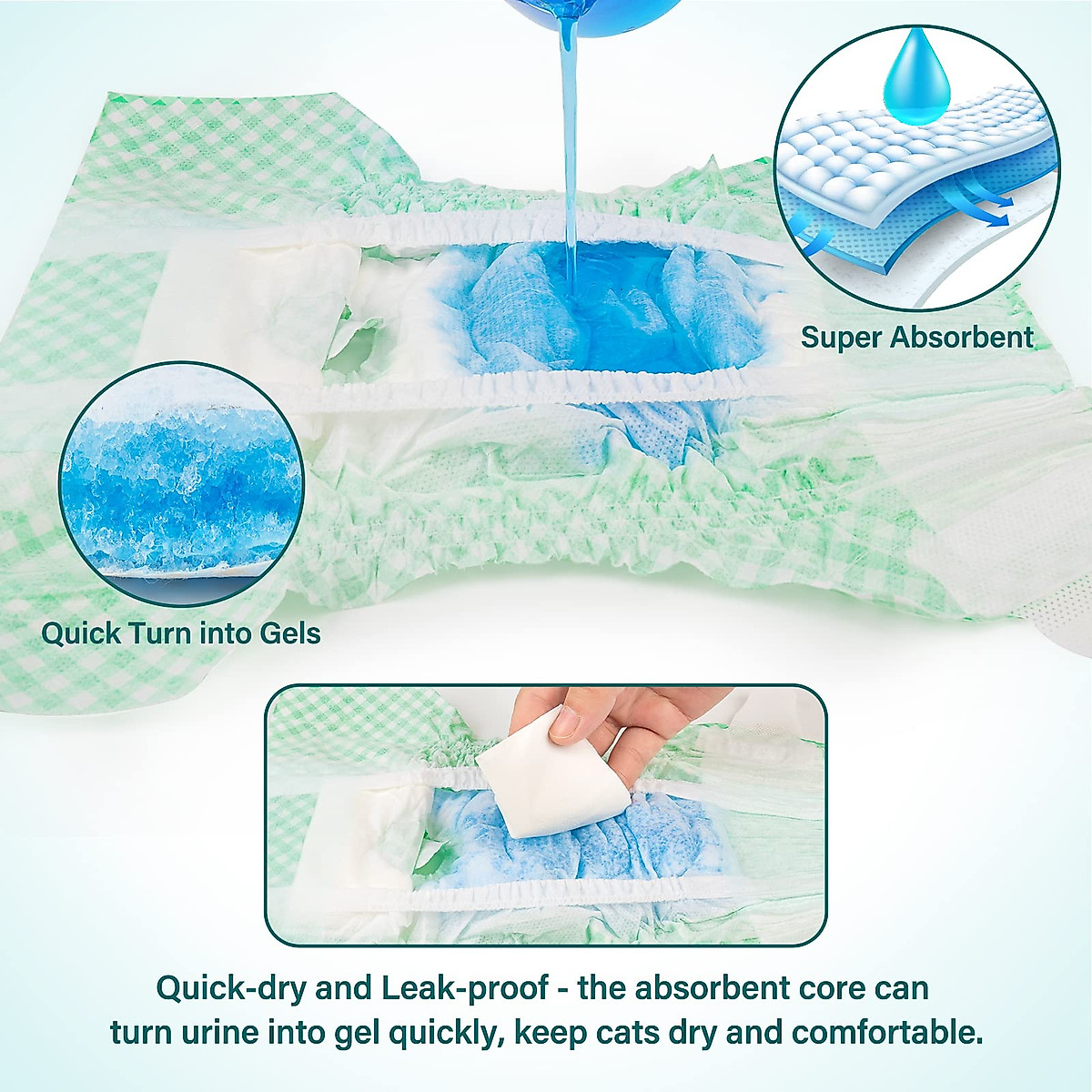 Pet Soft Disposable Cat Diapers - Female Dog Diapers for Cats & Dogs in Heat Period or Urine Incontinence, Doggie Diapers Ultra Absorbent Leak-Proof Puppy Diapers 24pcs (Green, XS)