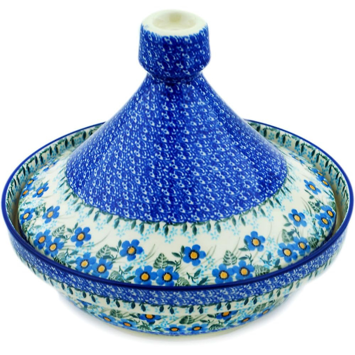 Authentic Polish Pottery Tagine Pot in Blue Joy Design Handmade in Bolesławiec Poland by Ceramika Artystyczna + Certificate of Authenticity