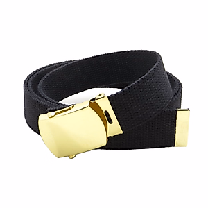 Canvas Web Belt Military Style with Brass Buckle and Tip 54" Long Many Colors (Black)