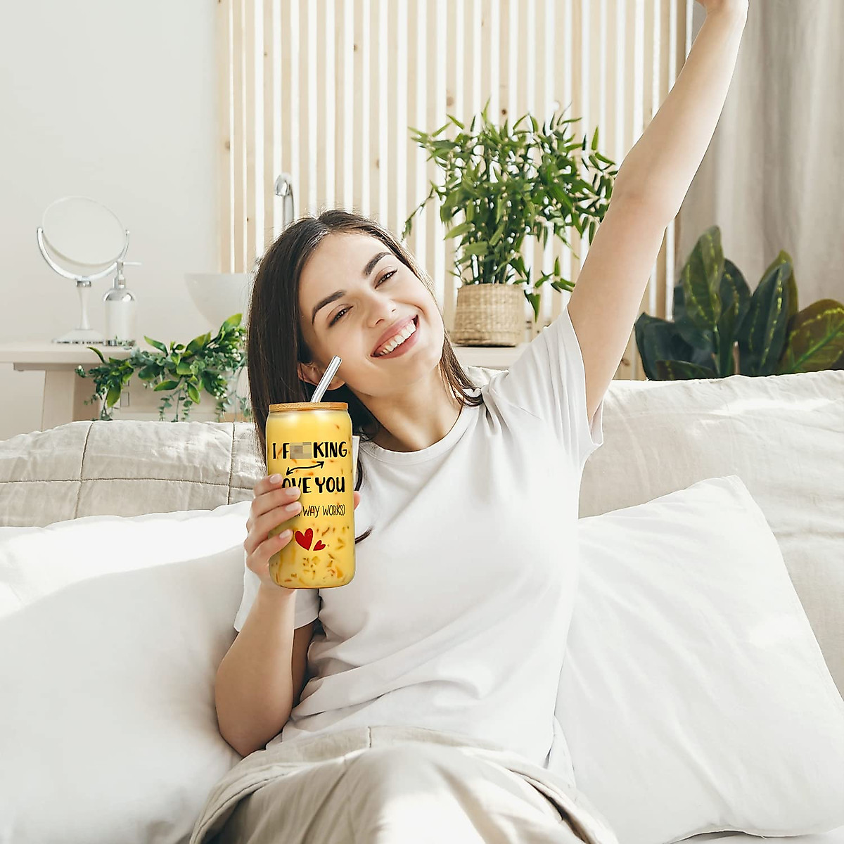 Romantic Gifts for Her, Him - Valentines Day Gift for Girlfriend Boyfriend Wife Husband Couples, Funny Present for Anniversary Birthday Christmas, I Love You Gift for Women Men, 16oz Glass Coffee Cups