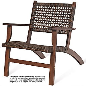 3PCS Outdoor Furniture Set Patio Conversations Set 2 Armchairs with Coffee Table Wide Armrest Tight Hand Woven Rattan Sloping Backrest Curved Chair Seat Perfect for Garden Balcony Poolside Use