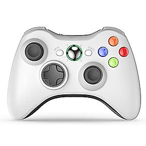 VOYEE Wireless Controller Compatible with Microsoft Xbox 360 & Slim/PC Windows 10/8/7, with Upgraded Joystick/Double Shock (White)