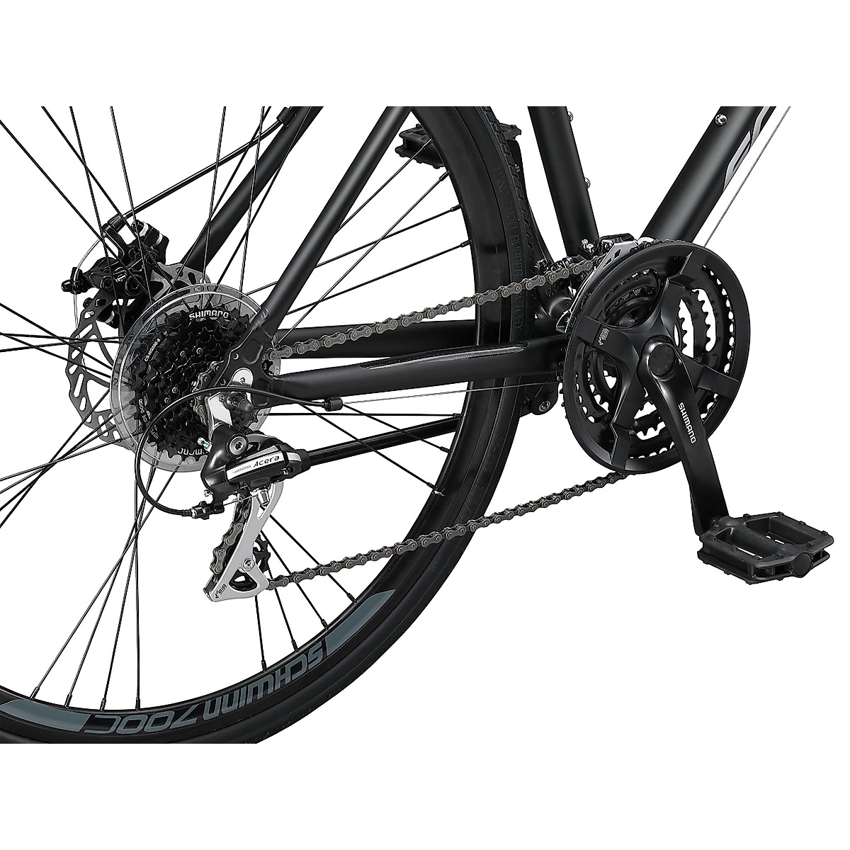 Schwinn Volare 1500 Flat Bar Hybrid Sports Road Bike, Men and Women, 24-Speed, 700c Wheels, 20-Inch Aluminum Frame, Mechanical Disc Brakes, Blue/Black