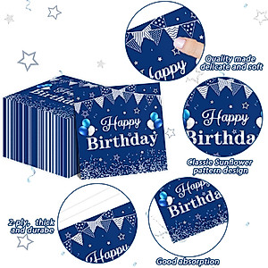Navy Blue and Silver Birthday Party Supplies Tablecloths Tableware Sets Dessert Plates Napkins Forks for Men Women Birthdays Weddings Decoration Favors