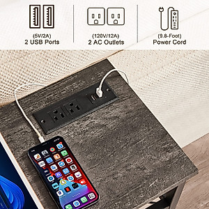 VECELO 71 inches Narrow Console Sofa Table Behind Couch with Power Outlet and USB Ports, 12'' Skinny Long Charging Stations for Entryway, Living Room, Foyer, Dark Grey