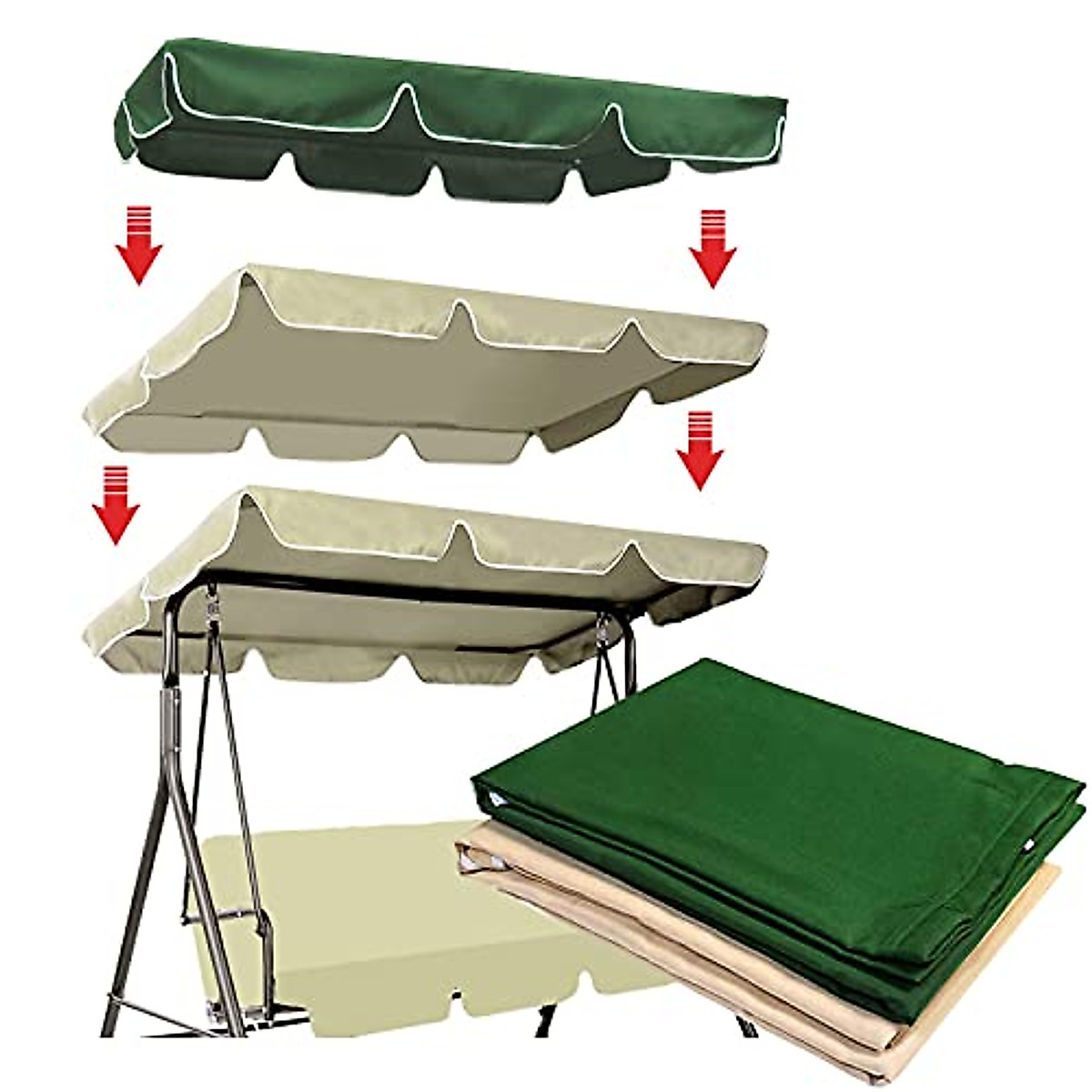 Swing Canopy Replacement Cover & Swing Seat Cover, 3 Seater Outdoor Swing Seat Cover Replacement Top Cover for Garden Patio, Patio Swing Cover Set Waterproof,Green,195x125x15cm/77x49x6''