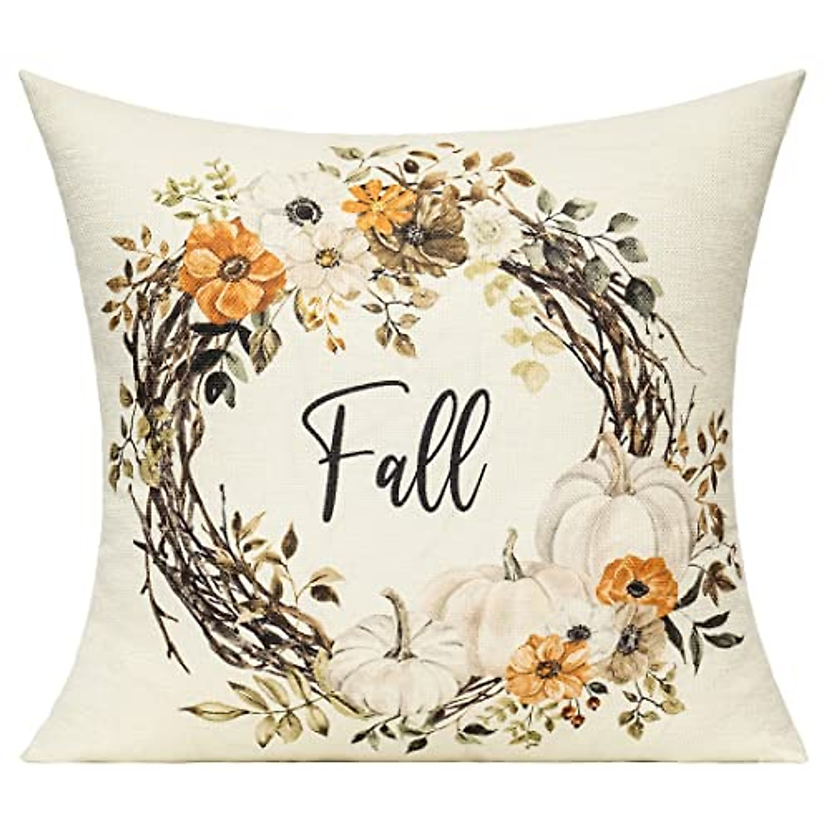 WOKANI Fall Thanksgiving Decor Throw Pillow Covers 18x18 Outdoor Pumpkin Autumn Harvest Decoration Garden Flowers Cushion Cases Outside Rustic Boho Decorative for Patio Porch Home Couch Sofa Set of 4