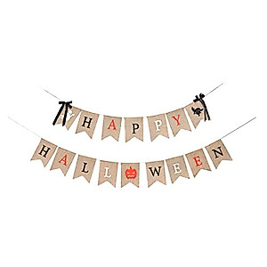 Happy Halloween Banner - Halloween Garland Decorations for Party Indoor Outdoor Office Mantle Fireplace Classroom by Happy Halloween Burlap Banner Mandala Crafts