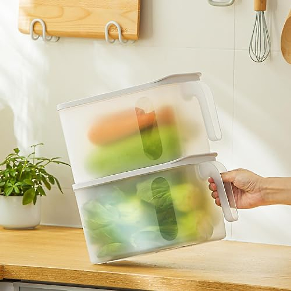 Fridge Lid Box - Clear Fridge Organizer Bin, Stackable Freezer Storage Container | Ice Bin Freezer Food Organizer with Lid and Handle, Frosted Transparent Bins Refrigerator Organizer Bin for Fruits