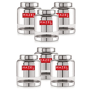 HAZEL Stainless Steel Kitchen Containers I Barni shape Container Set of 6, 2000 ml each with Airtight Lid | Multipurpose Storage Box for Kitchen Containers Set with Glossy Finish