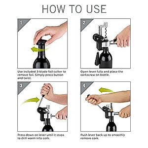 HOST Lever Corkscrew, Soft Touch Handles, 3 Blade Foil Cutter