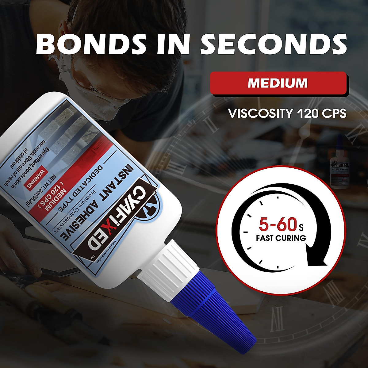 CYAFIXED Professional Grade Cyanoacrylate Super Glue, Medium Viscosity CA Glue for Woodworking, 2 oz. (56.8 Grams) - Instant Adhesive for Woodturning, Pen Turning, Hobby Models & Most Wood Bonding