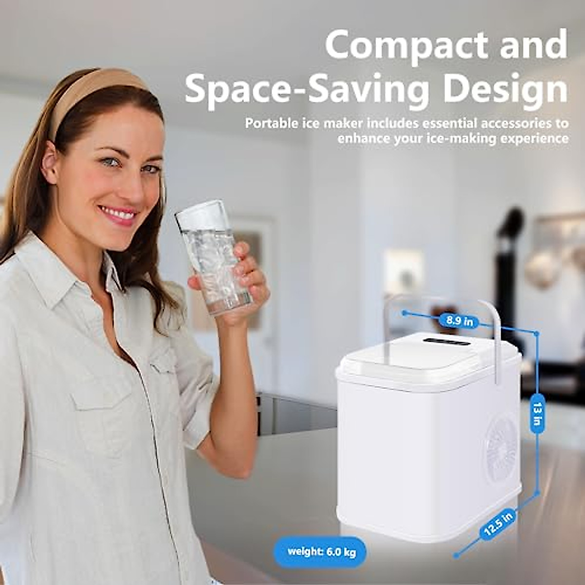 JoyPlanet Countertop Nugget Ice Maker, 8 Ice Cubes Ready in 10 Mins Up to 22lbs of Ice a Day 1.8lbs Ice Capacity Refillable Water Tank for Home Kitchen Office Bar Party (Stainless)