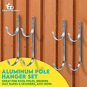 Gray Bunny Pool Pole Hanger, 4 Piece Nickel Gray Premium Aluminum Swimming Pool Accessories Hook Set, for Telescopic Poles, Skimmers, Leaf Rakes, Nets, Brushes, Vacuum Hose, Garden Tools