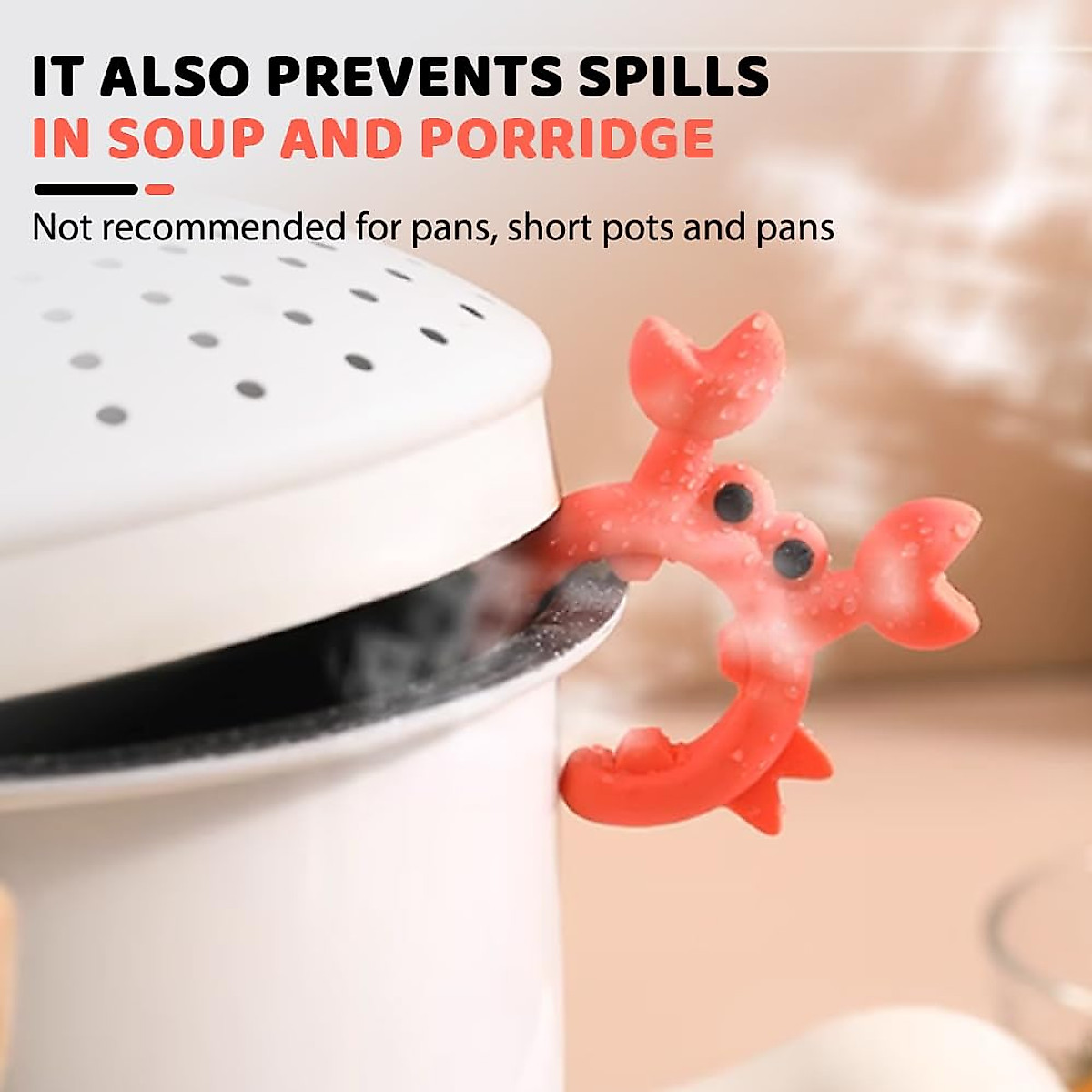 Creative Crab Shaped Silicone Spatula Rack, Universal Crab Silicone Spatula Holder Anti-overflow Clip, Multifunctional Spatula Holder Anti Scalding and Overflow Kitchen Gadgets (4, Red)