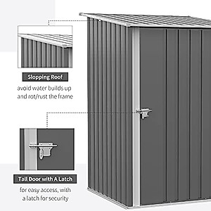Outsunny 3.3' x 3.4' Lean-to Garden Storage Shed, Small Outdoor Galvanized Steel Tool House with Lockable Door for Patio, Backyard, Lawn, Gray