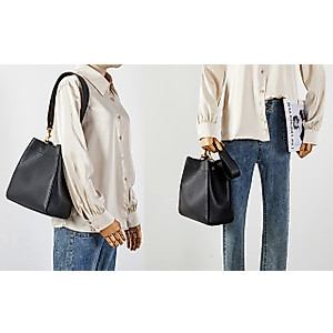 DORIS&JACKY Leather Bucket Tote Bag For Women Medium Hobo Shoulder Purse And Handbags (1-Black)