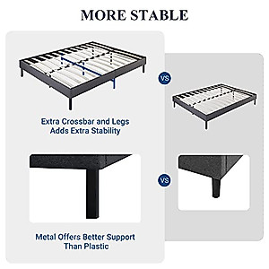 Allewie King Size Bed Frame/Upholstered Platform Bed Frame/Mattress Foundation/No Box Spring Needed/Wood Slats Support/Easy Assembly/Grey