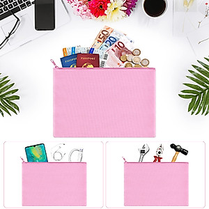 Sinzip 12 Pieces Cotton Canvas Makeup Bag, Multipurpose Cosmetic Bag with Zipper Travel Toiletry Pouch, Blank DIY Craft Bag (Pink, S)