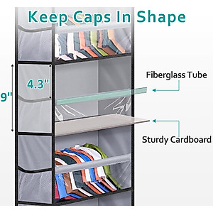 KIMBORA 7 Tier Hat Rack for Baseball Caps, Over Door Baseball Hat Organizer Hold 80 Hat Storage for Closet/Wall with 14 Side Mesh Pockets Cap Holder (Gray)