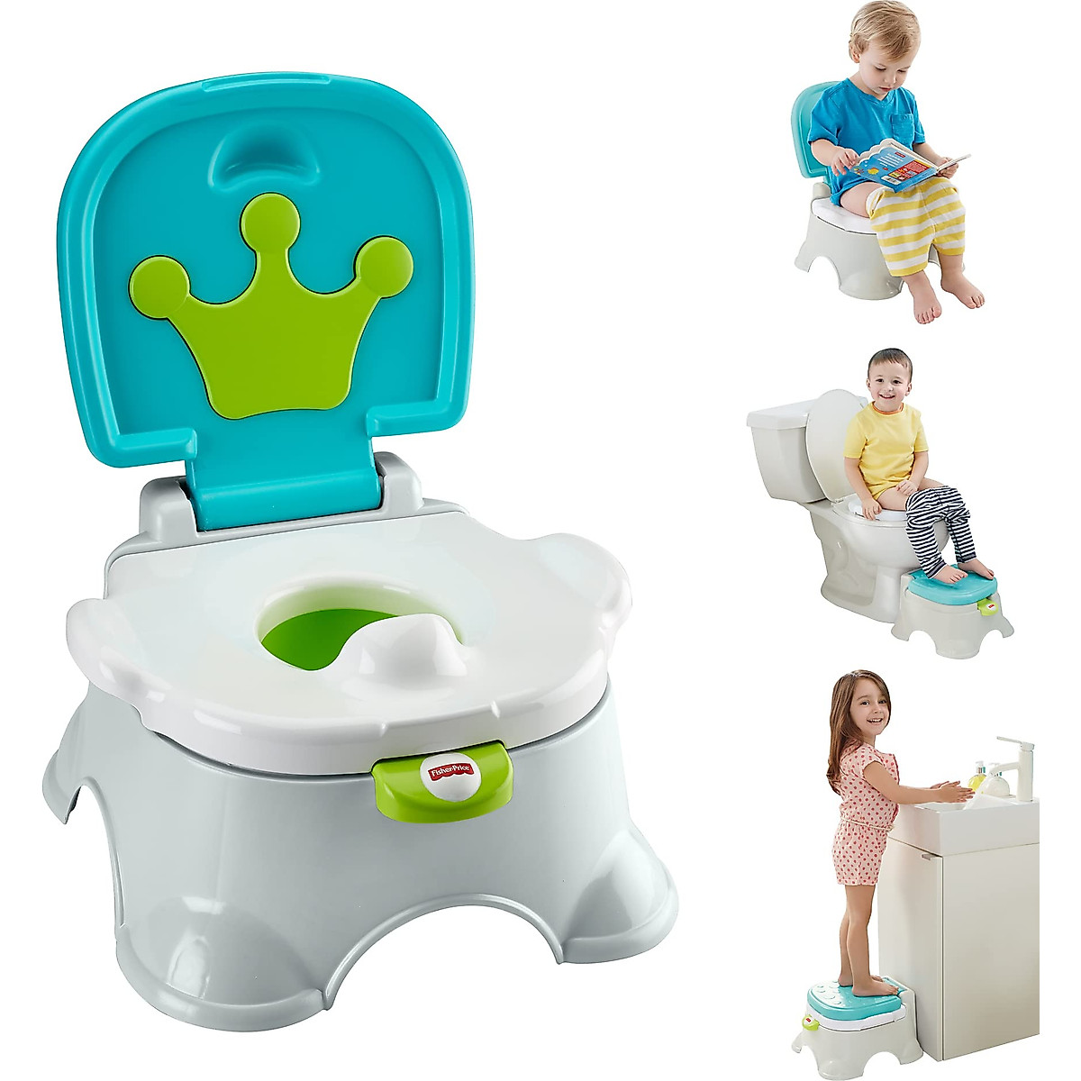 Fisher-Price Toddler Toilet Royal Stepstool Potty Training Seat with Music plus Removable Ring and Bowl, Blue