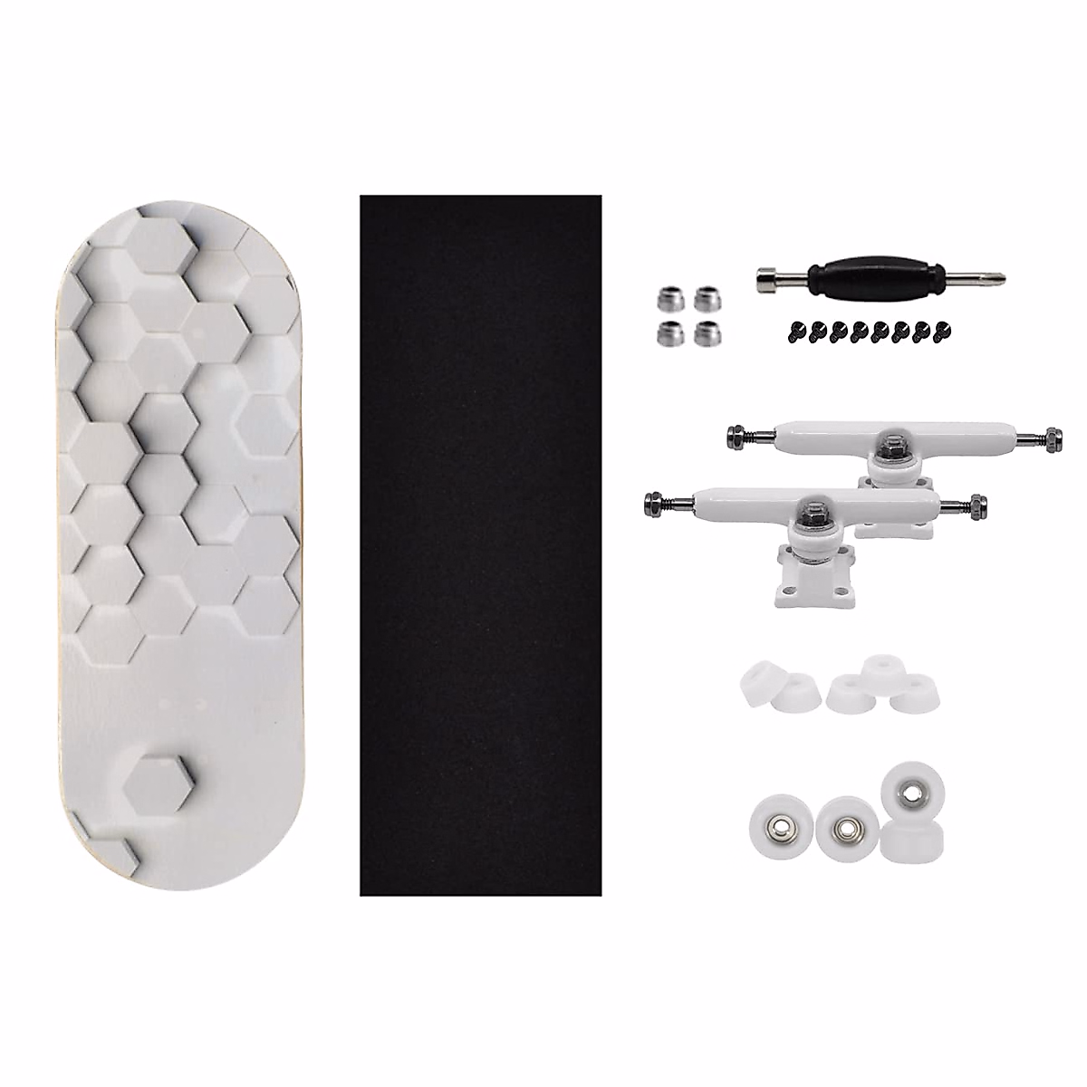 Teak Tuning 34mm Pro Fingerboard Heat Transfer Graphic Complete - Fully Assembled with Pro Level Parts - Pro Shaped Wood Deck (34x97mm), UltraSpin Wheels, Prodigy Trucks - Raised Hexagons