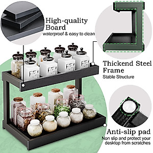 MARTY 2 Tier Spice Rack Organizer for Countertop, 15.8''L Coffee Station/Bathroom Organizer Countertop, Counter Shelf Desktop Storage Organizer for Kitchen, Bedroom, Office (Black)