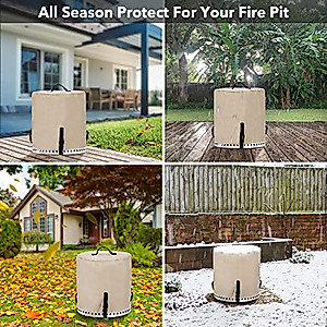 Stanbroil Fire Pit Cover Round - Outdoor Protective Shelter for Solo Stove Ranger, Round Patio Fireplace Waterproof Covers with Straps and Handle, Beige