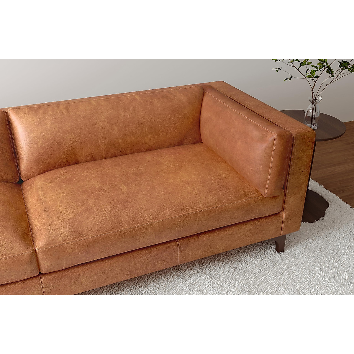 Valencia Mary Leather Couch 93" | Top Grain Nappa 11000 Leather Wide Seat, Solid Wood Frame, Plush Cushioning, Top-Stitched French Seams, Saddle Tan