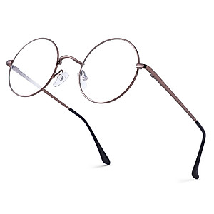 Bouryo Small Round Clear Lens Glasses for Men Women Non Prescription Circle Eyeglasses Metal Eyewear Frames