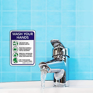 Hand Washing Signs Wash Hand Sign Sticker, 10 Pack 10" x 7" Please Wash Your Hand Sign Decals, Self-Adhesive Vinyl, Employee Hand Washing Sign, Indoor & Outdoor