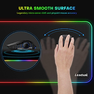 LeadsaiL RGB Gaming Mouse Pad, 15 Light Modes LED Soft Extra Extended Large Mousepad, Non-Slip Rubber Base Computer Keyboard Mouse Mat with Durable Stitched Edges- 31.5 X 12 Inch (RGB Black)