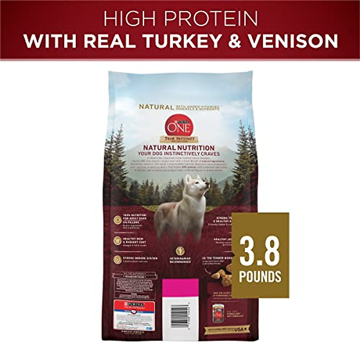 Purina ONE High Protein, Natural Dry Dog Food, True Instinct With Real Turkey & Venison - (4) 3.8 lb. Bags