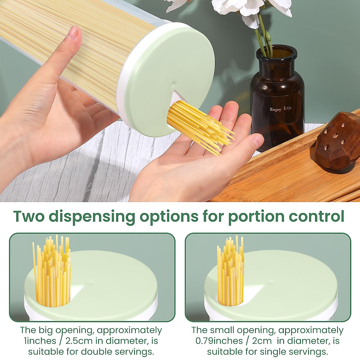 EORTA Plastic Spaghetti Container Noodle Pasta Storage Jar with Locking Lid Clear Dry Food Keeper Canister Cereal Crisper Box, Green