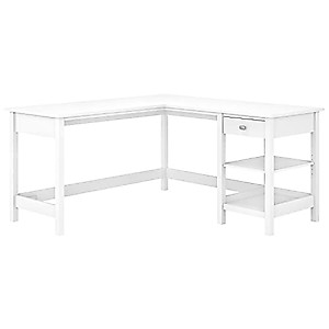 Bush Furniture Broadview L Shaped Computer Desk with Storage, 60W, Pure White