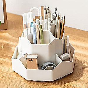 INSTOME Desktop Organizer with Pencil Holders,360°Rotating Pen Holder for Desk Organizer,9 Compartments and Makeup Brush Holders,Multifunctional Office Supplies for Home,Teachers and School