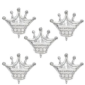 5PCS 30inch Silver Crown Balloons Crown Shaped Foil Mylar Balloons for Baby Shower Kids' Girls Wedding Birthday Party Decorations