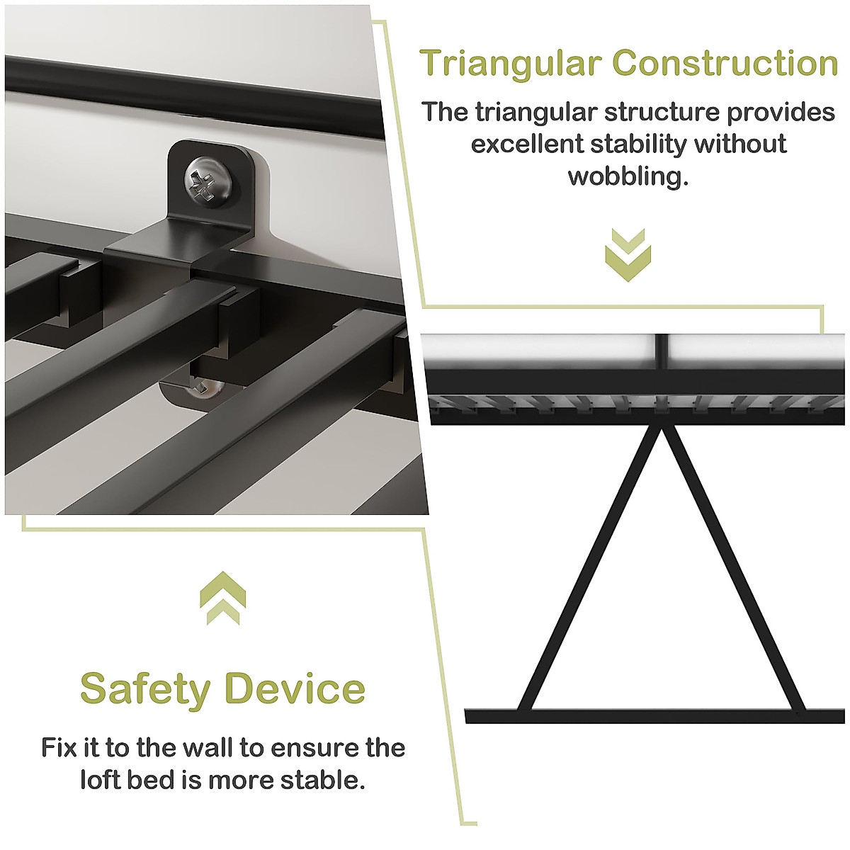 VECELO Loft Bed Twin Size, Metal Bedframe with Removable Ladder and Safety Guardrail, No Box Spring Needed, Space Saving, Noise Free, Black