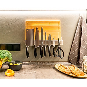 Demi's Home Knife Magnetic Strip & Cutting Board Holder for Wall or Fridge - 16 inch - (Knives & Cutting Boards Not Included) - Magnetic Cutting Board Rack & Magnetic Knife Holder for Fridge or Wall