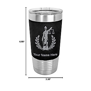 LaserGram 20oz Vacuum Insulated Tumbler Mug, Lady Justice, Personalized Engraving Included (Faux Leather, Black)