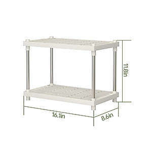 LEAIJIAFY 2 Tier White Plastic Bathroom Organizer Countertop Storage Shelf,Counter Under Sink Standing Shelf Vanity Organizer for Kitchen,Makeup Organizer for Bathroom Cabinet,13MM Metal Tubes