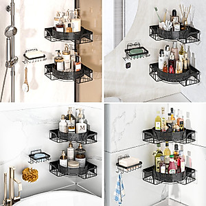 NADAMOO Rotating Corner Shower Caddy, 2 Pack 360° Rotate Turntable Shower Organizer Shelf with Soap Holder，Adhesive Stainless Steel Storage Rack for Bathroom and Kitchen