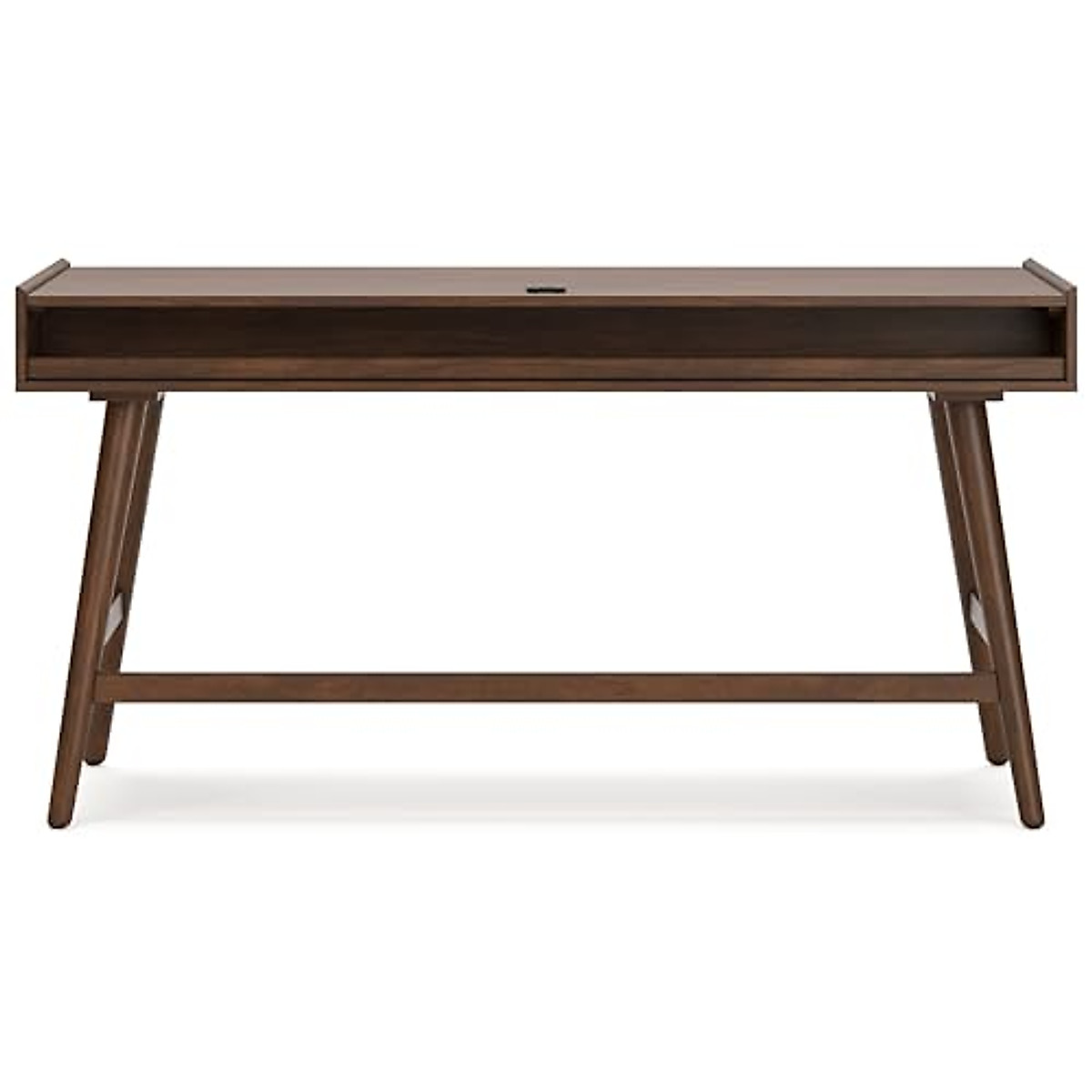 Signature Design by Ashley Lyncott Mid Century 3-Drawer 60" Home Office Desk with Cord Management, Open Cubby and Tapered Legs, Dark Brown