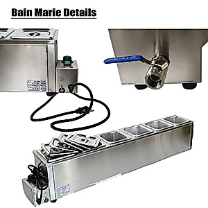 HQHAOTWU 6-Pan Electric Food Warmer Commercial Bain Marie Buffet Stainless Steel Soup Warmer Food Container Single-Row Pans for Catering Restaurant Canteen 7″×6.4″×6″ Pans