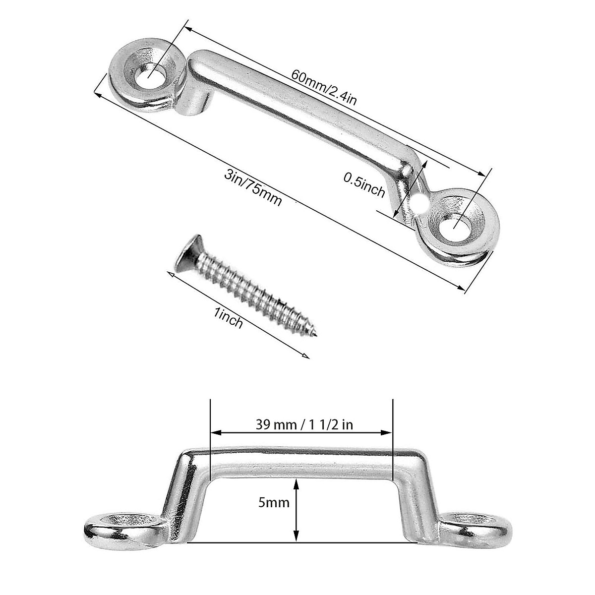 Abimars Bimini Top Strap Pad Eye Footman Loop, 12PCS 316 Stainless Steel Footman's Loop for 1in or 1 1/2in Tie Down Strap, Kayak Deck Loops, Tie Down Anchor Point