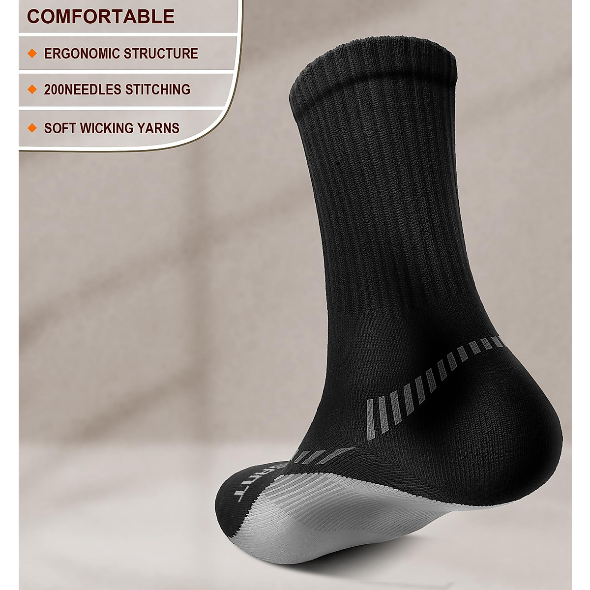 BULLIANT Compression Socks for Men 6Pairs, Athletic Crew Socks Cushioned For Men Sports Running-Arch Support(6Pairs,Shoes Size:Men 11-13)